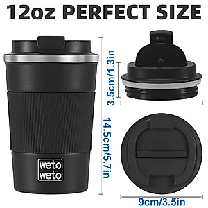 WETOWETO 12oz Stainless Steel Coffee Tumbler, Travel Coffee Mug, Insulated Coffee Mug with Lid, Spill Proof Coffee Cup, Portable Thermal Mug, Reusable Coffee Cup for Hot and Cold