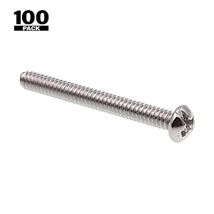 Prime-Line 9003227 Machine Screw, Round Head, Slotted/Phillips Combo, #6-32 X 1-1/4 in, Grade 18-8 Stainless Steel, Pack of 100