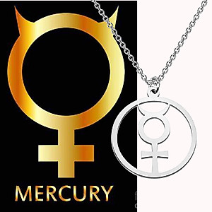 CENWA Mercury Pendant Alchemical Symbol Stainless Steel Necklace Mercury Symbol Jewelry Astrological Symbol Jewelry (Mercury N s)