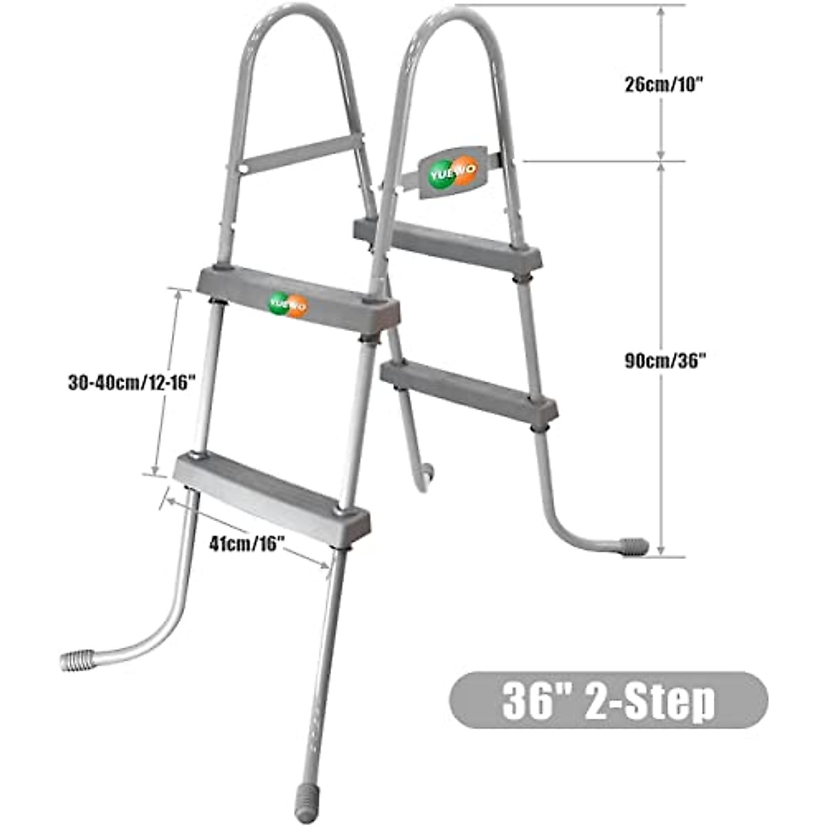 YUEWO 36" 2-Step Steel Frame Above Ground Swimming Pool Ladder with Non-Slip Plastic Steps for Entry and Exit System Swim Pools
