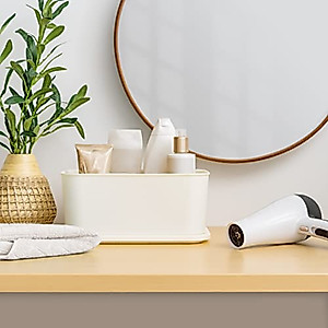 IRIS USA Plastic Modular Basket Bin & Lid, Small, 4-Pack, Stackable Lidded Storage Organizer Bins for-Kitchen-Bathroom and Bedroom, OFF White