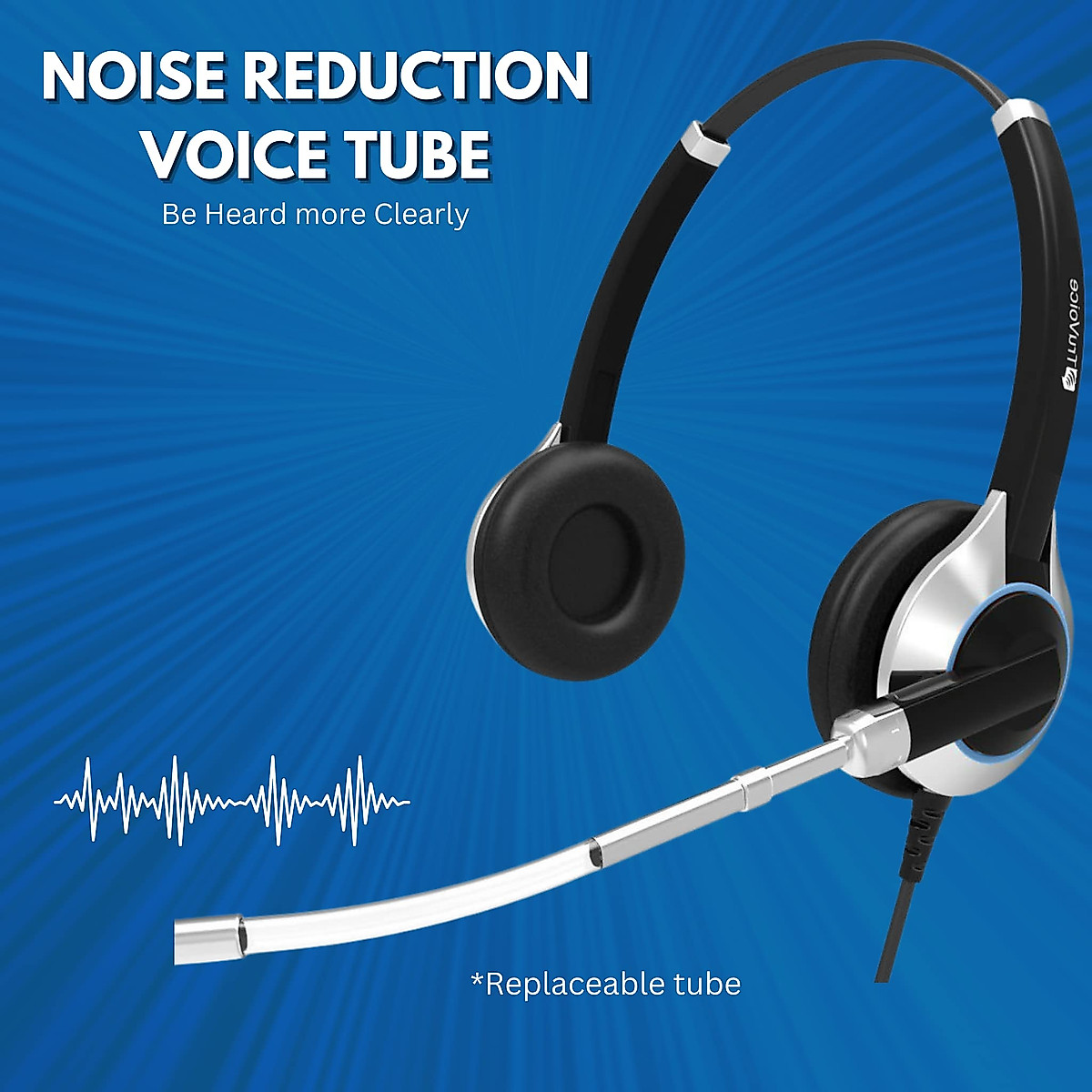 Deluxe Double Ear Headset with Noise Reduction Voice Tube & HIS Cable for Avaya IP 1608, 1616, 9601, 9608, 9611, 9611G, 9620, 9621, 9630, 9631, 9640, 9641, 9650, 9670, J139, J159, J169 and J179 Phones