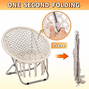 KROFEM Boho Moon Saucer Chair, Foldable Round Circle Style, Relax in Comfort in Bedroom or Living Room, Perfect for Adults and Teens, No Assembly Beige