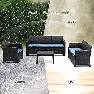 MCombo 7pcs Patio Furniture Set All-Weather Outdoor Sectional Sofa Rattan Pattern Patio Conversation Set w/Seat Cushions 6050-800 (Blue)