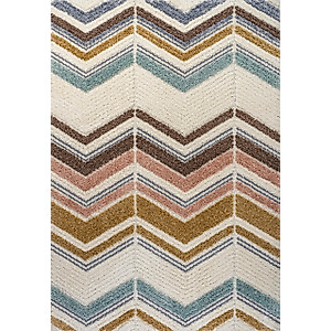 JONATHAN Y SNT101A-3 Elin Chevron High-Low Indoor Area -Rug, Modern, Contemporary, Farmhouse Easy -Cleaning,Bedroom,Kitchen,Living Room,Non Shedding, Multi/Cream, 3 X 5