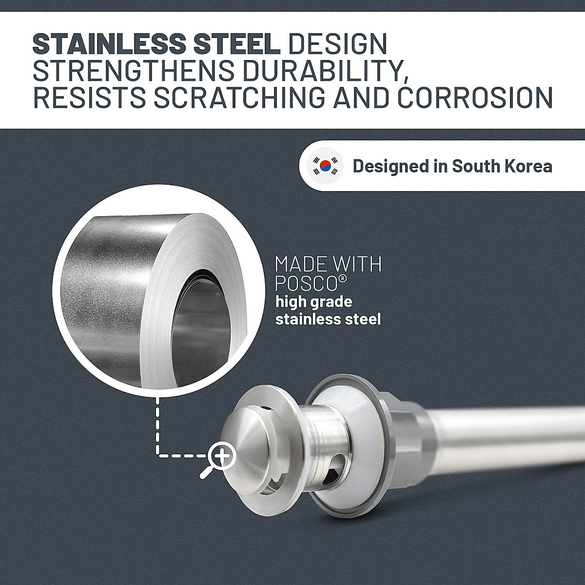 Pop Up Drain Stopper with Overflow, Stainless Steel - Rust Proof, Detachable Cap, Durable, Anti-Clogging Drain, Easy to Install, Pop-Up Drain Stopper for Bathroom and Kitchen Sink, Made in Korea