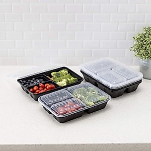 Home Basics 10 Piece BPA-Free Plastic Meal Prep Containers, Black (3 Compartments)