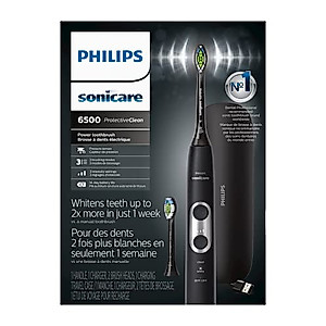 PHILIPS Sonicare ProtectiveClean 6500 Rechargeable Electric Power Toothbrush with Charging Travel Case and Extra Brush Head, Black, HX6462/08