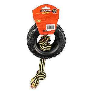 Mammoth TireBiterII with Cotton-Poly Rope – Natural Rubber Dog Toys for Extreme Chewers – Dog Toys for Extra Long Interactive Play – Aggressive Chewer Toys for Medium - Large Dogs - Large 6”