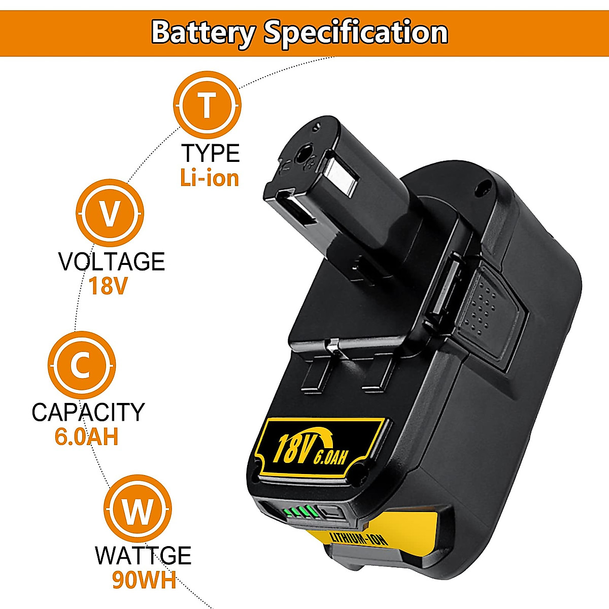 Masione 2-Pack 5.0Ah Replacement for Ryobi 18V Battery Lithium-Ion Compatible with P108 P102 P103 P105 P107 P109 P122 Batteries