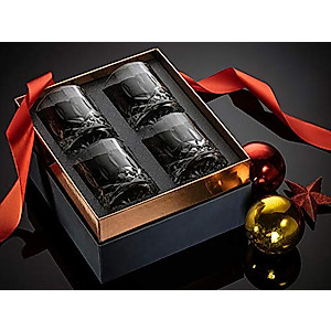 Mixology & Craft - Whiskey Glasses Gift Set of 4 Rocks Glasses - 10oz Crystal Old Fashioned Whiskey Glasses with a Gift Box | Perfect for Scotch, Bourbon, Cognac and Cocktails - Whiskey Gifts for Men