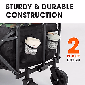 Heavy Duty Collapsible, Foldable, and Rolling Outdoor Utility Wagon for Camping, Beach with Spring-Loaded Handle (Black)