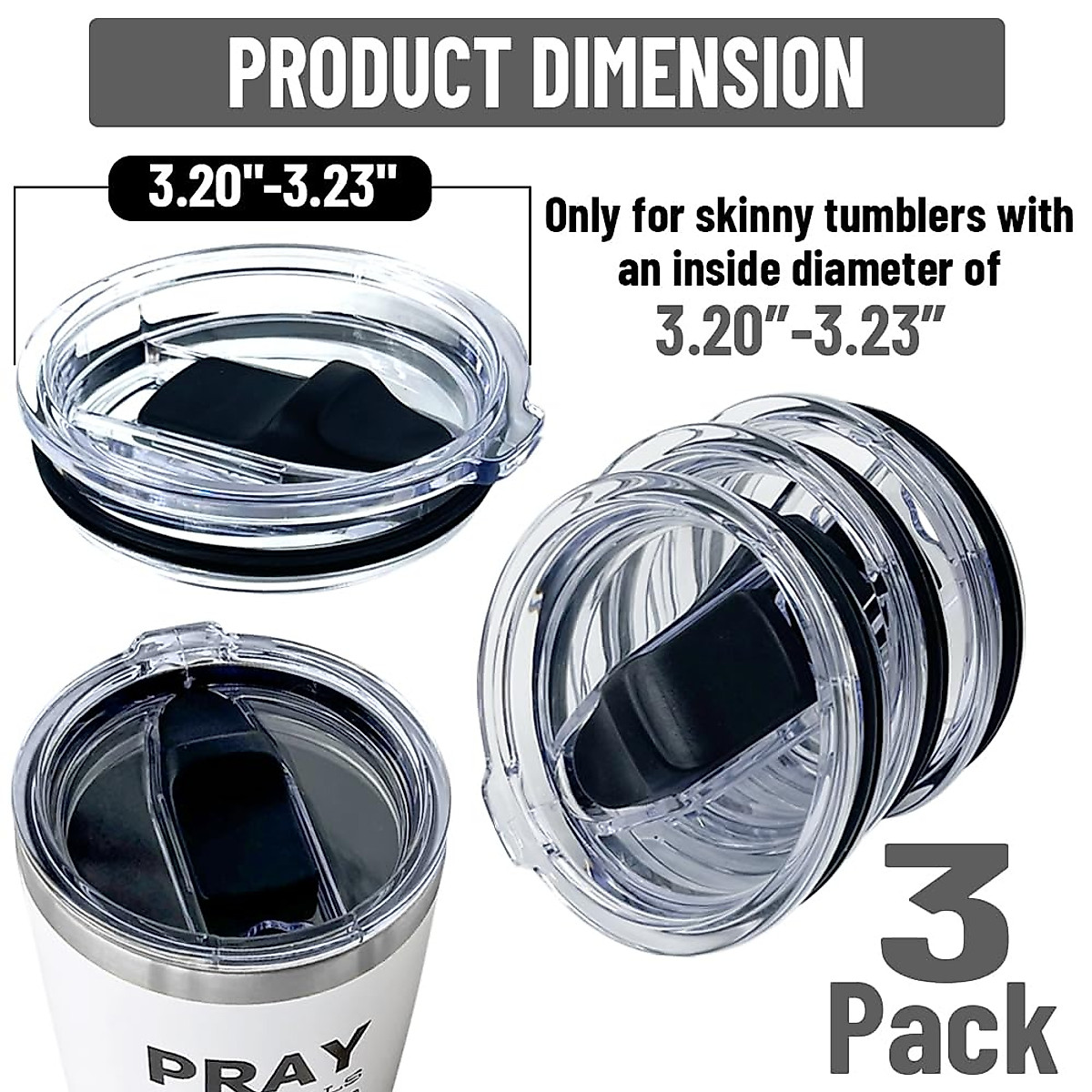 BEEYOND 20 oz Tumbler Lids (3 Pack), Fits for 20 oz YETI Rambler, Atlin, Juro, SUNWILL, Umite Chef and More,3 Pack Spill-proof Lids,Covers for 20 Ounce Tumbler, 3.25in Cup