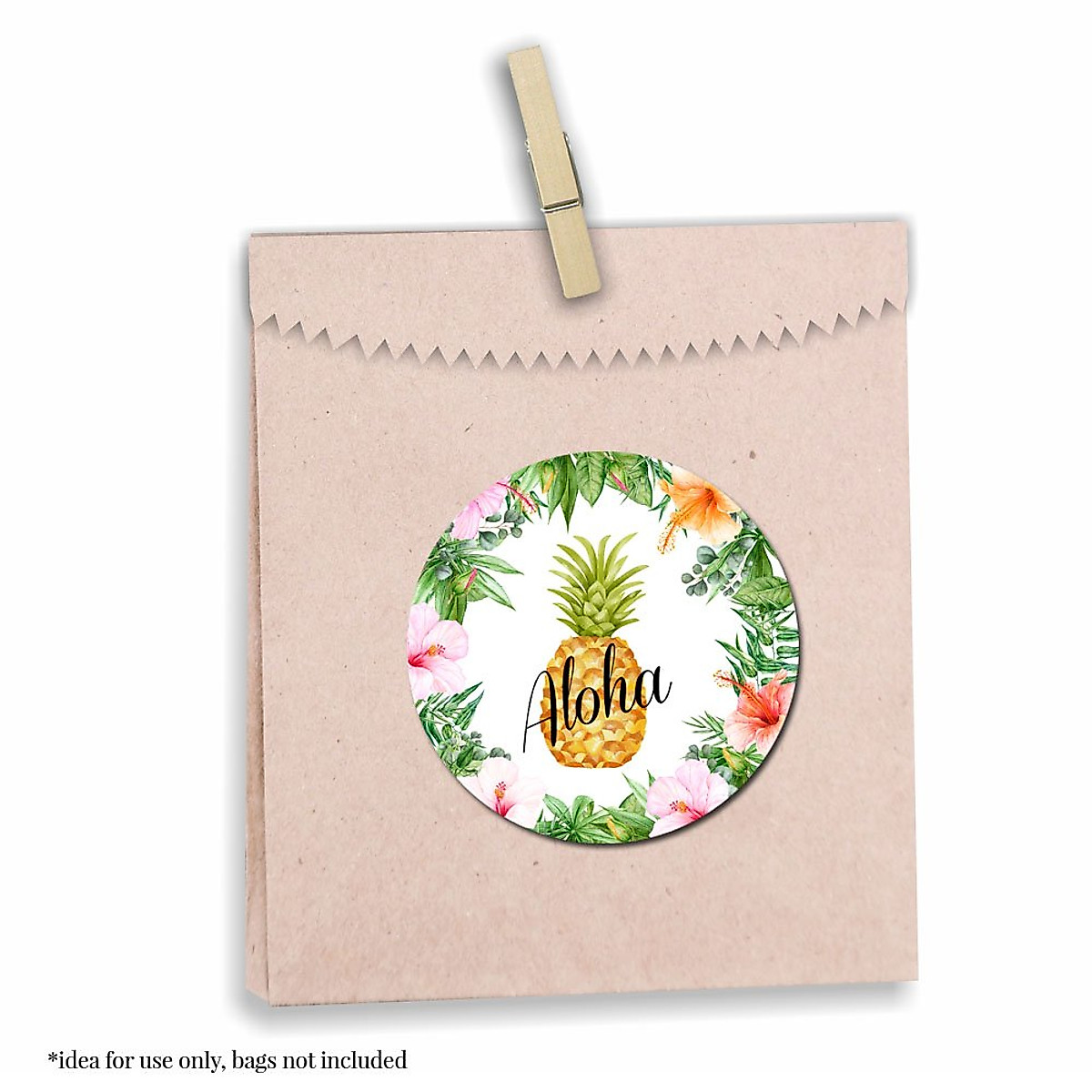 Watercolor Pineapple Aloha Thank You Sticker Labels, 40 2" Party Circle Stickers by AmandaCreation, Great for Party Favors, Envelope Seals & Goodie Bags