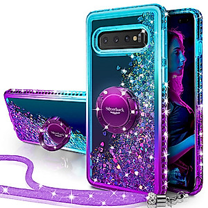 Silverback for Samsung Galaxy S10 Plus Case, Moving Liquid Holographic Sparkle Glitter Case with Kickstand, Bling Diamond Rhinestone Stand Slim Galaxy S10 Plus Case for Girls Women - Purple