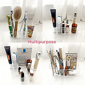 Ayswupt Clear Acrylic Small Makeup Organizer,Cosmetic Display Case Perfume Skincare Organizer,Bathroom Accessories Caddy Stand for Medicine Cabinet Vanity Dresser,Girls Bathroom Corner Bin Holder Tray