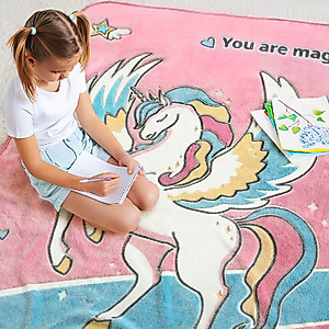 Glow in The Dark Blanket Unicorn Gifts for Girls Kids Blankets Super Soft 3 4 5 6 7 8 9 10 Year Old Girl Gift Ideas Girls Toys Age 6-8 Unicorns Toys Birthday Christmas Valentine's Day Gifts 50"x 60"