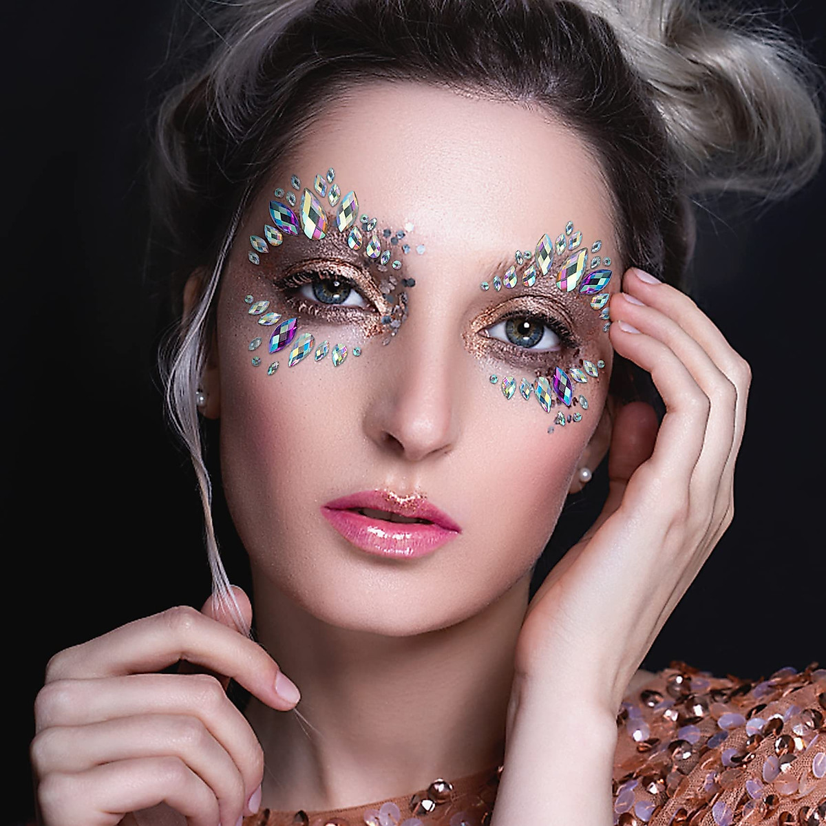 6 Sets Mermaid Face Jewels Rhinestone Face Gems Stick on Halloween Cosplay Party Carnival Festival Crystals Temporary Tattoos