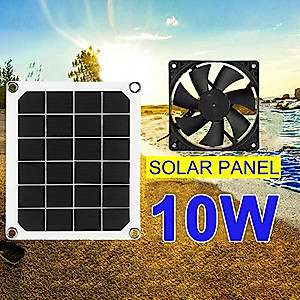 Solar Powered Fan, 6V 10W Solar Panel Exhaust Fan Waterproof Solar Power Extractor Fan USB Solar Panel Greenhouse Fan, for RV Greenhouse Pet House Chicken House