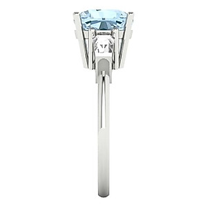 Clara Pucci 3.50ct Cushion cut 3 stone Solitaire Blue Simulated Diamond Engagement Promise Anniversary Bridal Ring 18K White Gold 3.75