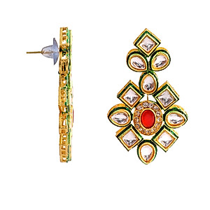 JewarHaat Indian Bollywood Gold-Plated Pearls Studded & Beaded Long Jewellery Set For Women (Kundan Inspired, Peach)