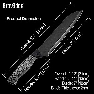 Bravedge Kitchen Knife Chef Knife Santoku Knife Versatile Cooking Knife with 7" & 8" Sharp Stainless Steel Metallic Paint Double Bevel Blade Ergonomic Handle PP Sheath Elegant Gift Box