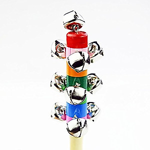 ZEAVOLA 6Pcs Wooden Jingle Hand Bells,Rainbow Handle Wooden Bells Jingle Stick Shaker Rattle Baby Kids Children Musical Toys