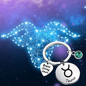 bobauna 12 Zodiac Constellation Disc Keychain Birthstone Horoscope Jewelry Astrology Gift For Family Friend (Taurus keychain)