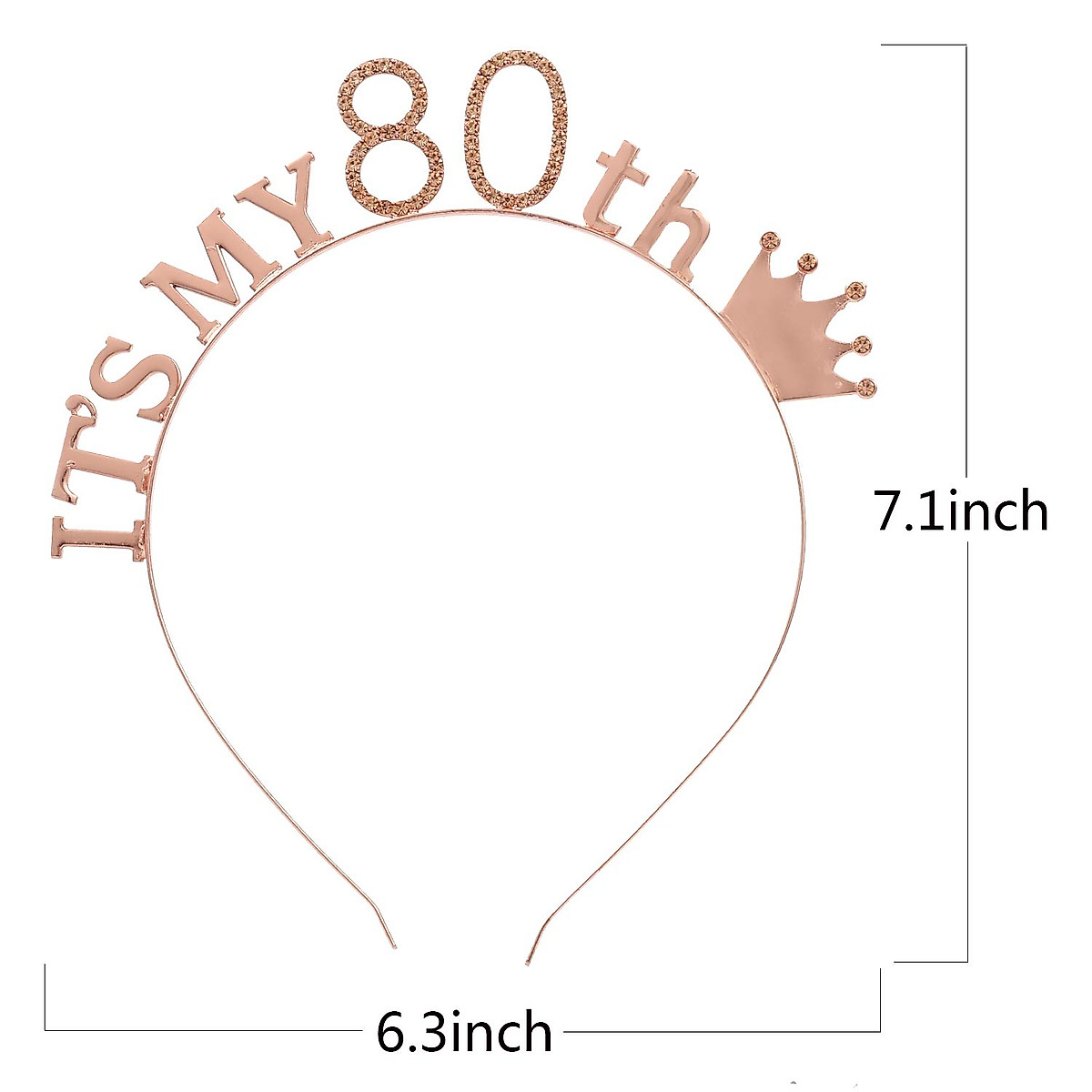 80th Birthday Tiara and Sash for Women, Crystal Headpiece Birthday Crown Party Supplies, Women's Birthday Gifts(Rose Gold)