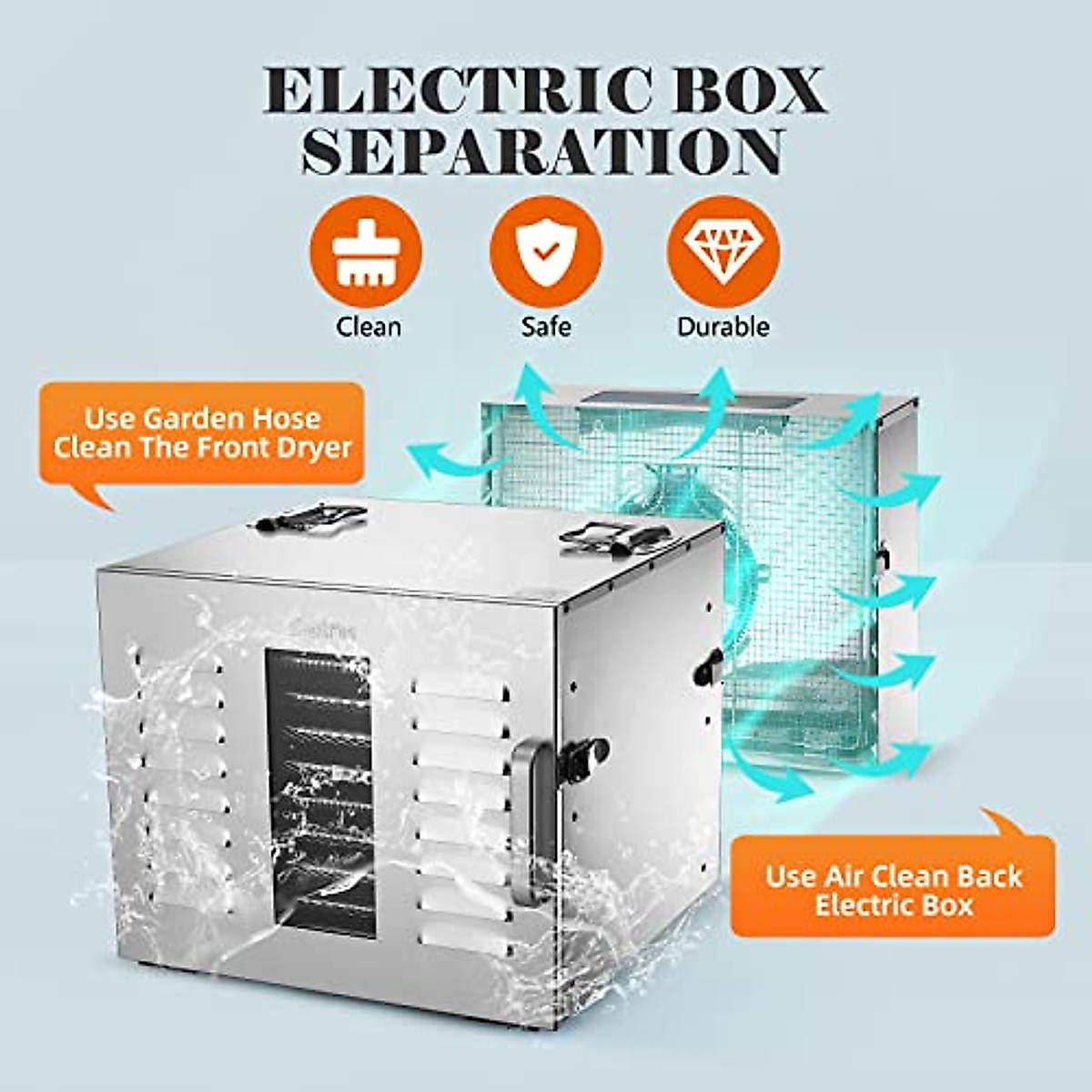 Septree Food Dehydrator for Jerky, Meat, Fruit, Beef, Herbs, and Pet Food, 10 Trays Stainless Steel Commercial Dryer Machine, 1000W, Adjustable Timer, Digital Temperature Control, Over Heat Protection, Silver