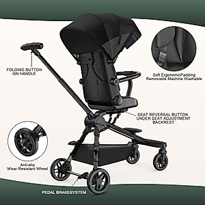 KNOIER Umbrella Stroller for Toddlers 1-3, Ultra Compact Lightweight Infant Stroller Travel Stroller with Snack Tray, Bassinet Mode, Fold 3-Position Recline, Extra Large Storage Basket