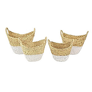CosmoLiving by Cosmopolitan Seagrass Handmade Two Toned Storage Basket with Handles, Set of 4 17", 15", 13", 12"W, Brown