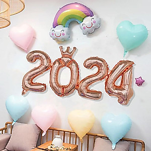 Myhiju 3Pcs 2024 Balloons,2024 Silver Balloons Party Balloons 2024 Number Gold Balloon Mylar Balloons 2024 Rose Gold Foil Balloons Helium Balloon for Class of 2024 Decorations New Years Decorations