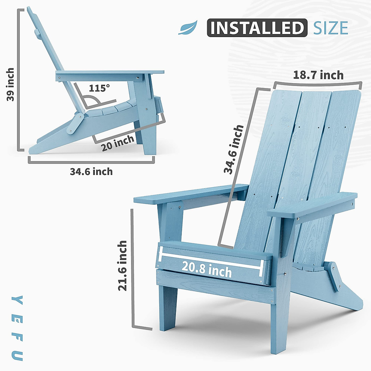 YEFU Folding Modern Adirondack Chair Plastic, 1s Expand/Store Upgrade Unlocked Weather-Resistant, Poly Lumber Outdoor Chairs Stacked, Widely Used in Outside Patio, Lawn, Deck, Garden Chairs (White)