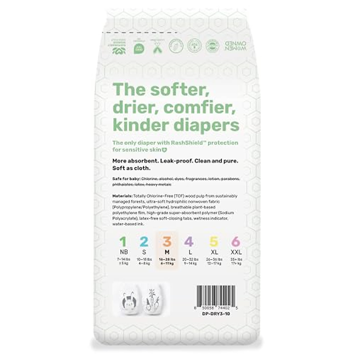 PARASOL Clear+Dry Disposable Diapers, RashShield Protection, Leakproof Design, Hypoallergenic, Size 3 (16-28 lbs), 128 Count