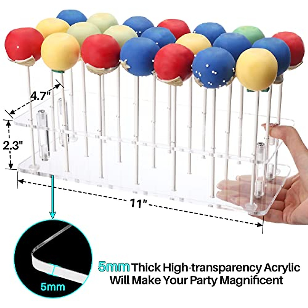 Goabroa Cake Pop Stand, 21 Holes Clear Acrylic Cakepops Display Stand, Visually Appealing Transparent 21 Holders Party Cake pop Lollipop Stand