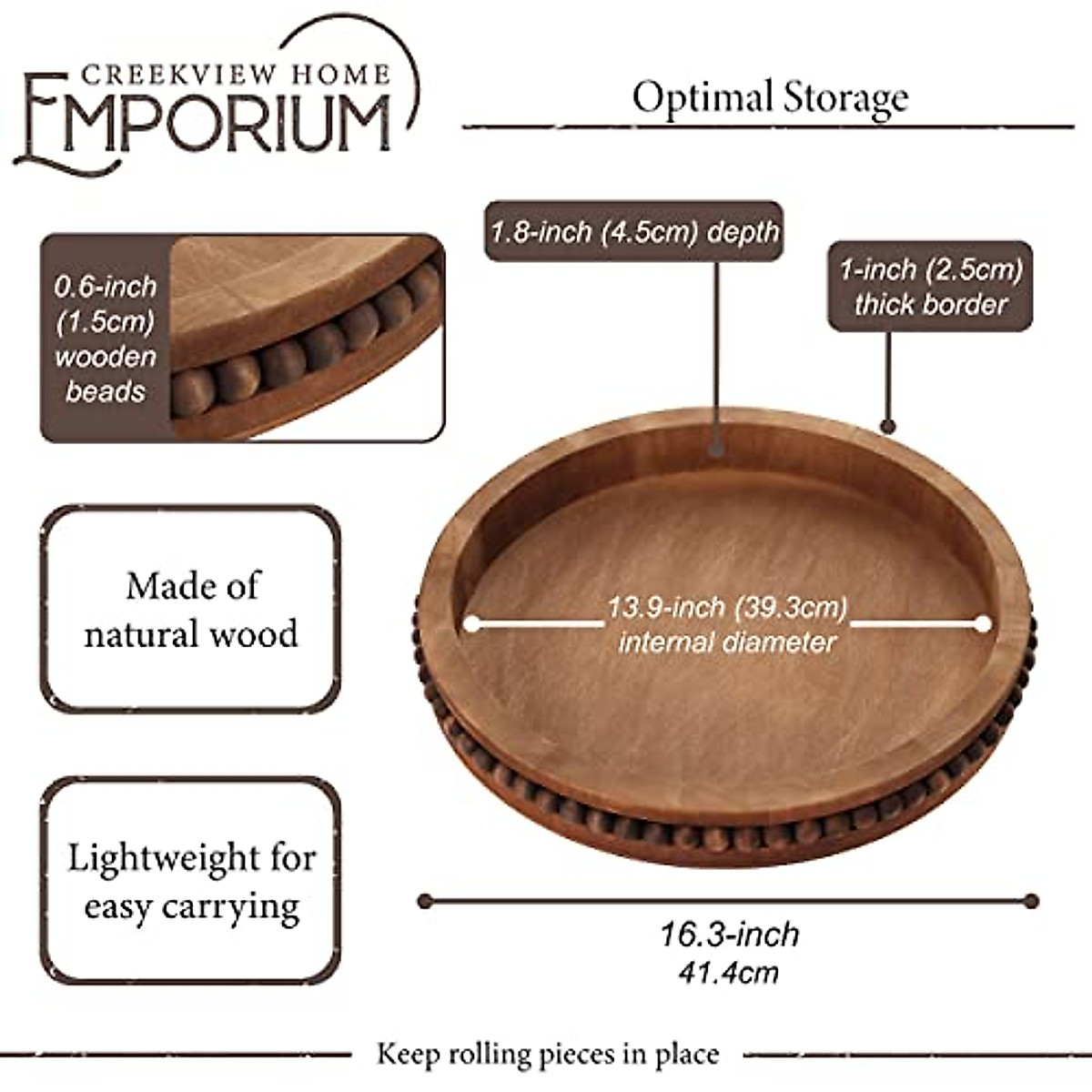 Creekview Home Emporium Rustic Wood Tray Centerpiece Tray - 16in Large Decorative Round Wooden Tray for Decor or Serving