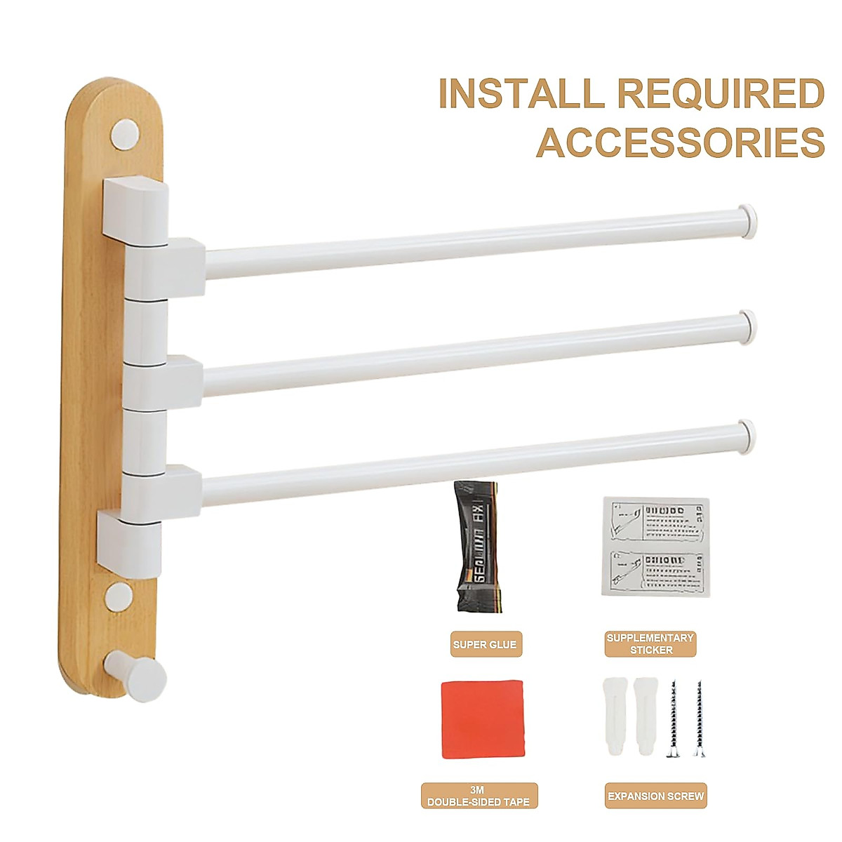 Swivel Towel Rack, Towel Bar with Wall Mounted 180° Rotation, 4-Arms Towel Hanger Beech + Space Aluminum, Space Saving for Kitchen/Bathroom No-Punch/Punch Holes Dual Use (4- Arms)