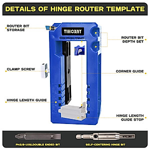 TIHCXNY (Blue) Door Hinge Mounting Kit, Door Hinge Clip, Door Hinge Mortise, Door Hinge Router Template fits 3" to 5" Length and 90 Degree Angle, 1/4" or 5/8" Thickness Door Hinges.