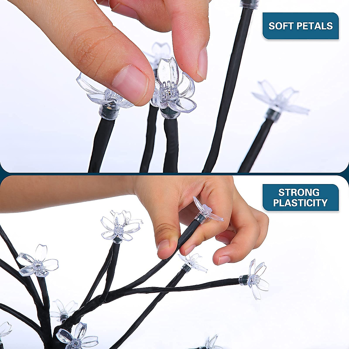 Solar Garden Lights Outdoor, Cherry Blossom Solar Lights, 20 LED DIY Landscape Lights, Waterproof Solar Decorative Lights for Pathway, Driveway, Patio and Front Yard Decor, Auto ON/Off (2 Pack)