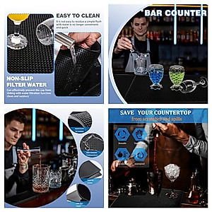 Bar Mat Spill Mat for Cocktail and Coffee Bar Set of 4 Nonslip Flexible Rubber Bar Service Spill Mat Barber Mats Dish Drying Mat (24" x 12"+18" x 12"+23" x 3"+12" x 6" Black)