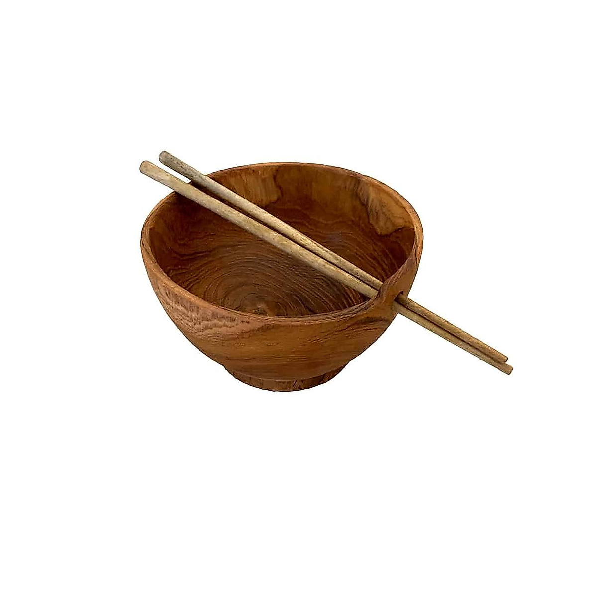 OMA Set Of Two Rice Bowls With Chopsticks Teak Wood Salad Noodle Udon Bowls