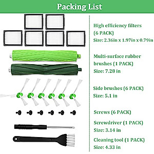 SogYupk Replacement Parts Kit,Compatible for IRobot Roomba E5 E6 E7 i3 i3+ i4 i6 i6+ i7 i7+ j7 j7+.Includes 1 Set of Rubber Brushes+6 Filters+6 Side Brushes+6 Screws+1 Cleaning Tool (20 Pack)