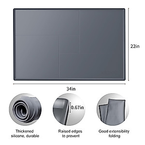 KRZKRZ Under Sink Mat 34x22,Multi-role Under the Sink Mat,Under Sink Mats for Kitchen Waterproof ,Thick Silicone Under Kitchen Sink Mat ,Grey Under Sink Tray can Store and Protect Bathroom,Cabinet.