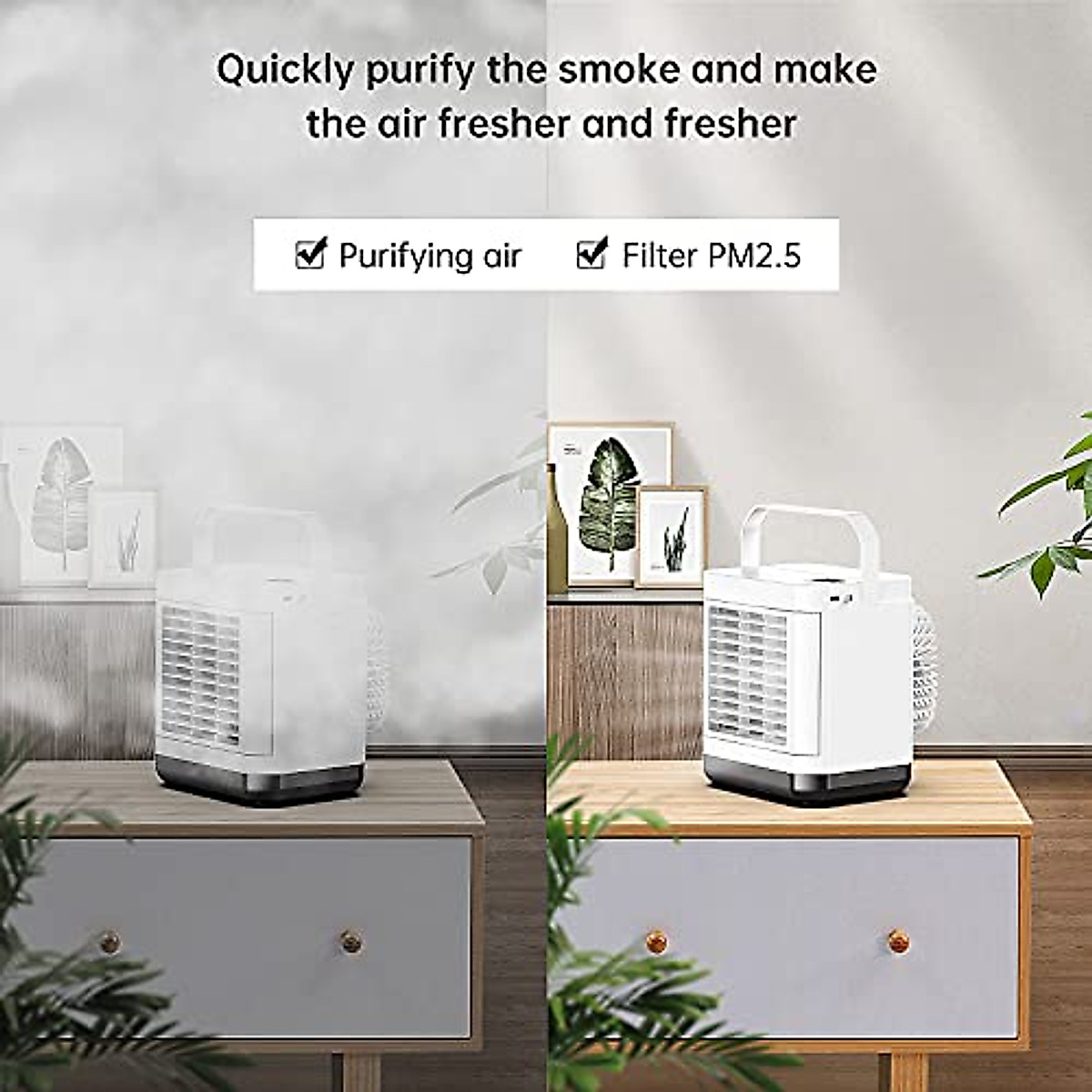 Portable Air Conditioners, Rechargeable Desktop Fan with 3-speed, Cordless Personal Air Cooler with Handle, Evaporative Air Cooling Conditioner for Home, Bedroom, Office, Camping Tent