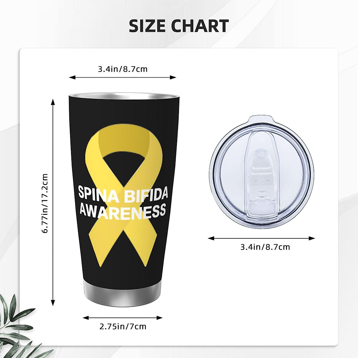 LXWGH Spina Bifida Awareness Tumbler 20oz Stainless Steel Tumbler With Straw & Lid Insulated Water Cups Coffee Mug For Outdoor Travel Festivals Gift