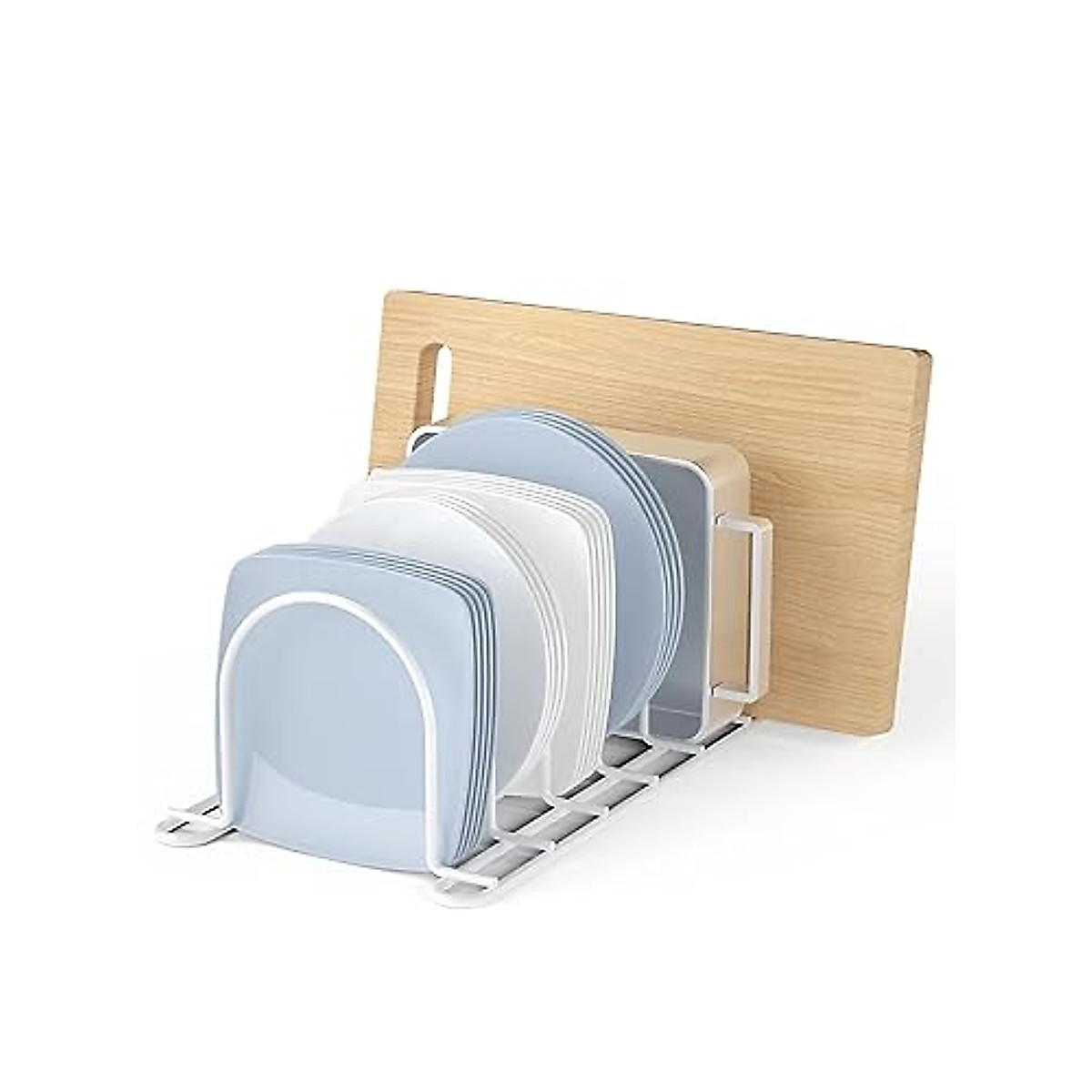 JAQ Pot Lids Holder, 10.5" Kitchenware Dividers Organizer for Plates, Pans, Cutting Boards, Muffin Tins, Baking Sheets in Cabinets Shelf Countertop Pantry (2-Pack, White)