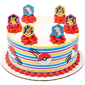 DecoPac Pokémon I Choose You Rings, Cupcake Decorations With Pikachu, Eevee, Mew, and Poké Ball, Multicolored Food Safe Cake Toppers – 24 Pack