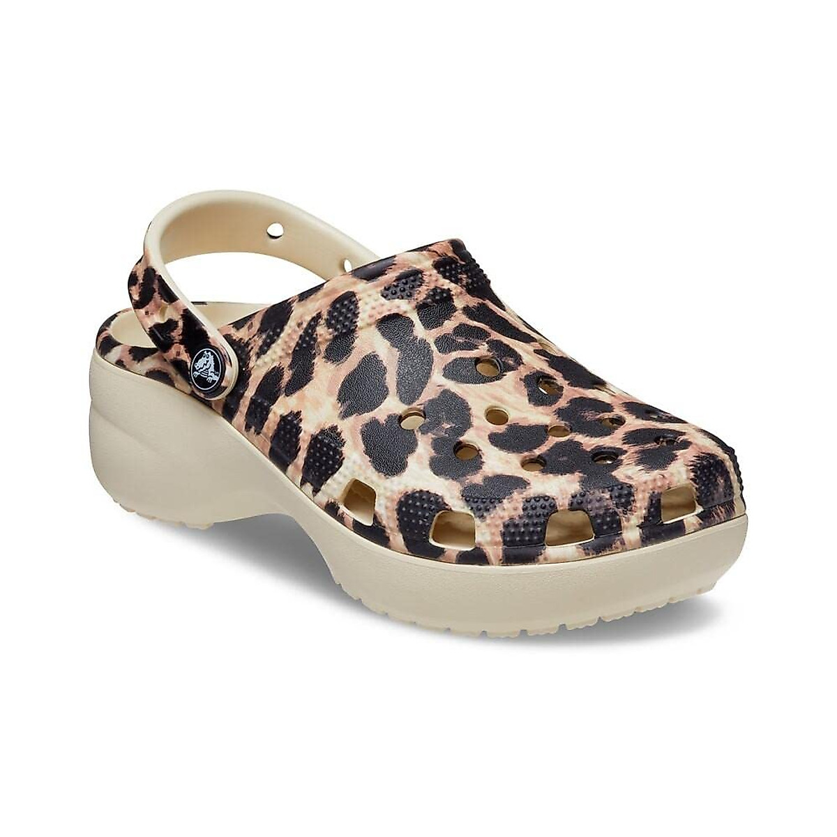 Crocs Women's Classic Graphic Platform Clogs, Platform Shoes, Bone/Leopard, 10 Women
