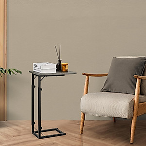 WHEARTED Adjustable C Shaped End Table - C Table Side Table for Couch and Sofa, Small Coffee Table with Metal Frame in Living Room, Bedroom, Bedside Rustic Gray